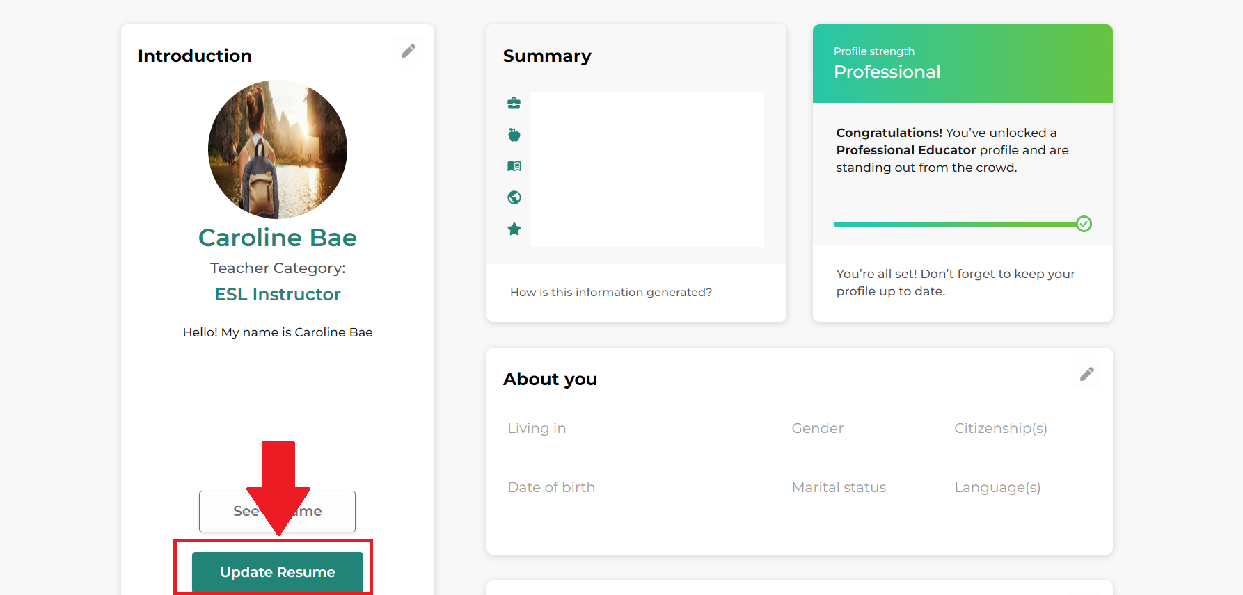 How do I update my resume?